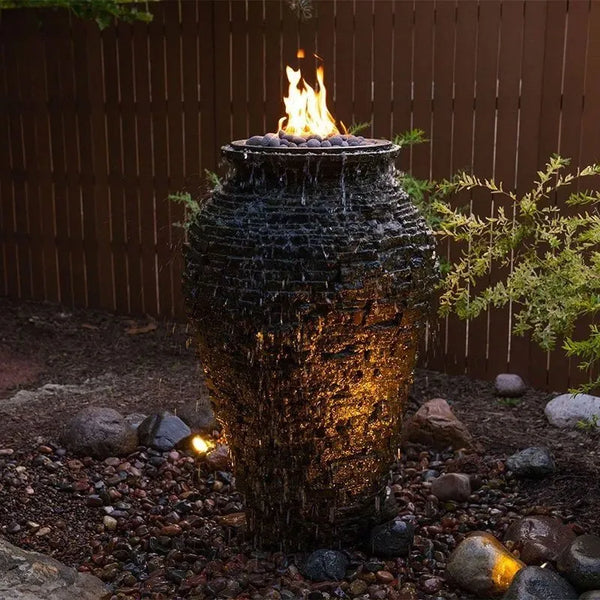 Fire and Water Stacked Slate Urn – Large – The Gardens Nursery